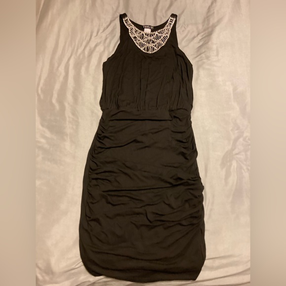 VENUS | Dresses | Venus Black Bodycon Dress With Rhinestone Embellished ...